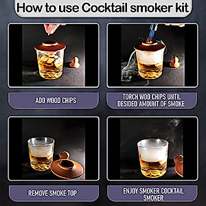 Bell Bind Whiskey smoker kit with torch Old fashioned Bourbon Whiskey Scotch smoker Infuser kit Drink Smoker Set 6 flavors wood chips premium gift box (No Butane)
