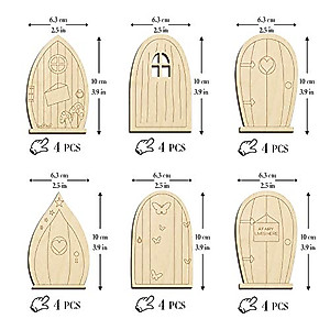 Zhuper 24pcs Fairy Garden Door 6 Designs Wooden Fairy Doors DIY Craft Kit Blank Unfinished Tooth Fairy Door Miniature -3.9”x2.5”
