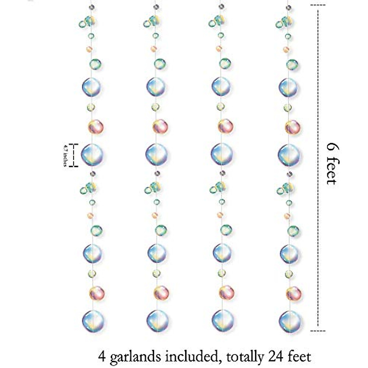 4 Strings Flat Mermaid Party Decoration Rainbow Bubble Garlands Transparent Hanging Bubbles Streamer Banner Backdrop Ocean Pool Under The Sea Kids Birthday Bday Baby Shower Room Ceiling Decor