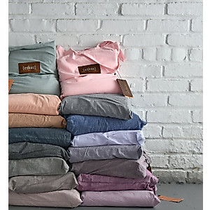 Eikei Washed Cotton Chambray Duvet Cover Solid Color Casual Modern Style Bedding Set Relaxed Soft Feel Natural Wrinkled Look (King, Eucalyptus Mint)