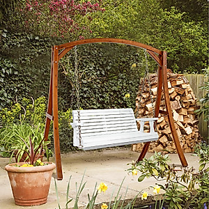 VINGLI Upgraded Patio Wooden Porch Swing for Courtyard & Garden, Heavy Duty 880 LBS Swing Chair Bench with Hanging Chains for Outdoors (4 FT, White)