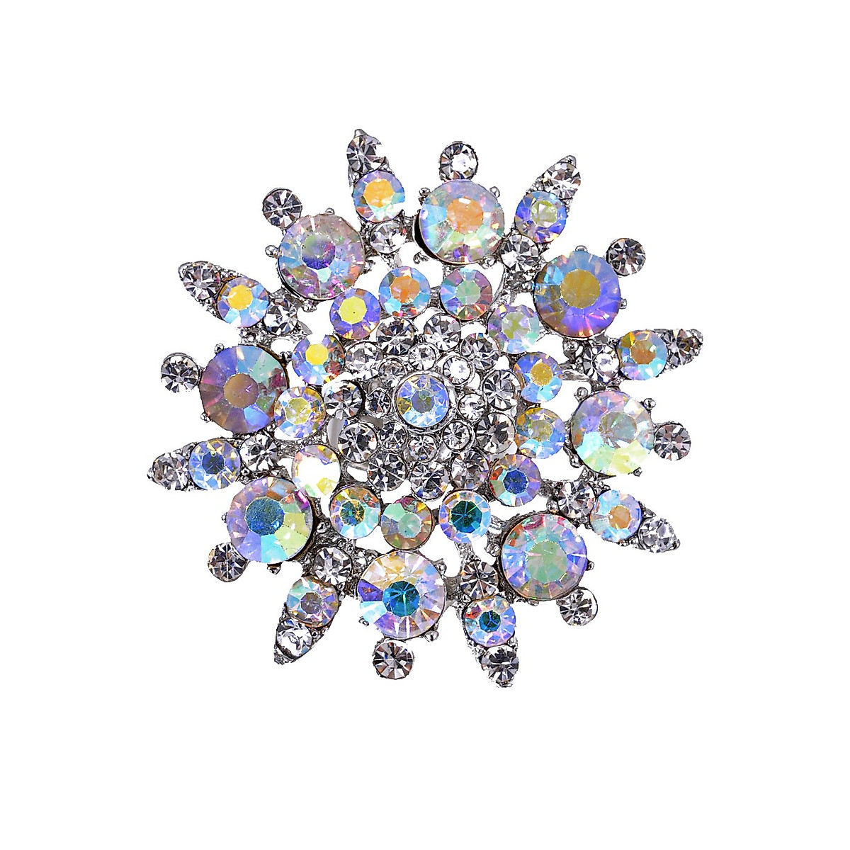Alilang Adustable Silvery Tone Iridescent Clear Crystal Colored Rhinestones Floral Ring