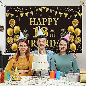 Trgowaul 18th Birthday Decorations for Men - Black Gold 18th Birthday Backdrop Banner 5.9 X 3.6 Fts Happy 18th Birthday Decorations for Boys Photography Supplies Background Birthday Party Decorations
