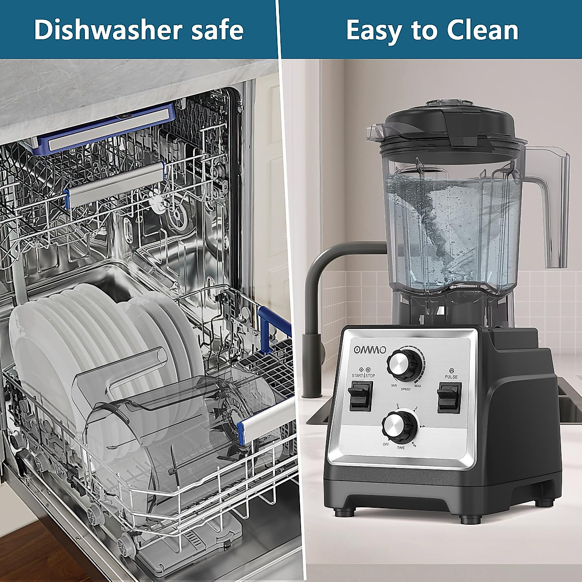 OMMO Blender 1800PW, Professional High Speed Countertop Blender for Kitchen with Durable Stainless Steel Blades, 68oz BPA Free Blender for Shakes and Smoothies, Nuts, Ice and Fruits, Dishwasher Safe