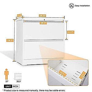 Aobabo 2 Drawer Lateral File Cabinet with Lock, White 28.25'' W Letter/Legal A4 Size Metal Storage Cabinet,Locking File Cabinet for Office,Folding Type Screwless Design,Assembly Required