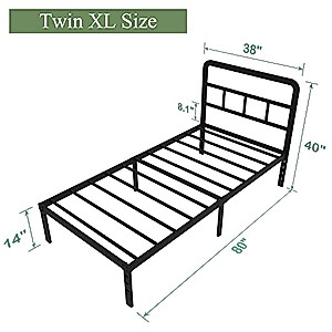 Maenizi Twin XL Bed Frame with Headboard, 14 Inch Twin XL Bed Frames No Box Spring Needed Support Up to 2500 lbs, Noise Free, Easy Assembely, Black
