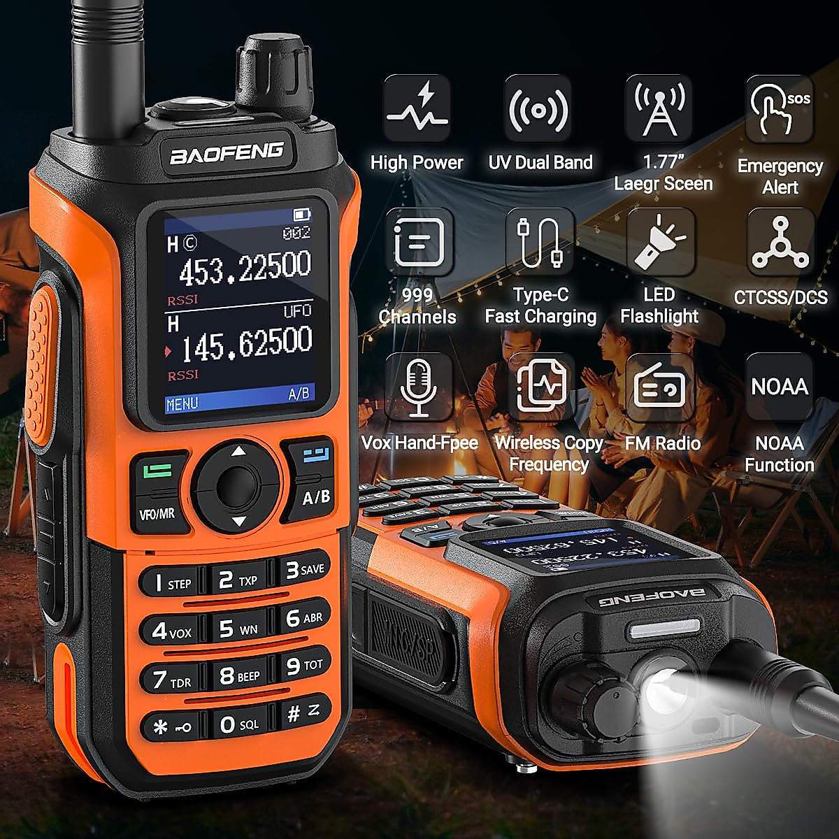 2 Pack BaoFeng UV-21R (Upgrade of UV-5R) Ham Radio Handheld Long Range Walkie Talkies UHF VHF Dual Band 2-Way Radio Full Kit with Type-C Cable,High Gain Orange Antenna and Programming Cable
