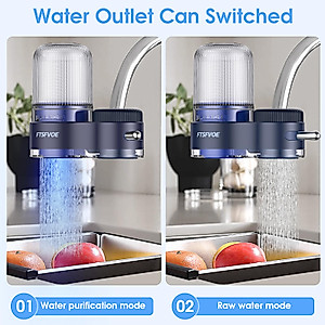Faucet Mount Water Filter, Kitchen Filter Water Faucet, Activated Carbon Water Faucet Filter Reduces Chlorine, Limescale, Heavy Metals & Bad Taste with 2 Replacement Filter