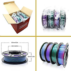 Reprapper 4X 250g Color Pack, Dual Color Filament Coextrusion PLA Filament 1.75mm for 3D Printer & 3D Pen, 4 x 250g Spools Matte Red/Blue, Matte Purple/Green, Silk Red/Blue, Silk Purple/Green