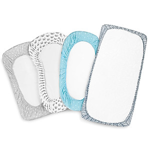 Bassinet Bed Sheets – Premium Bassinet Fitted Sheets 4 Pack – 100% Jersey Knit Cotton Cradle Sheets – Bassinet Bedding for Standard Size Oval or Halo Bassinet Pads – Bassinet Sheet for Boy & Girl