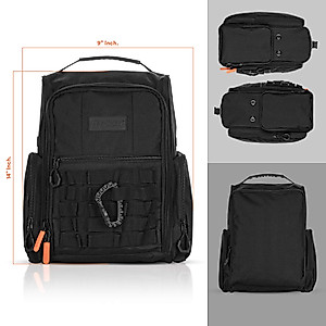 Fitdom Golf Shoe Bag - Tactical Style Zippered Black Shoe Carrier Bags with Ventilation & Multiple Outside Pockets for Socks Tees Gloves Brush & Other Accessories ETC Storage. Perfect for Women & Men