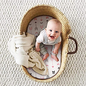 Stretch Fitted Bassinet Sheet Set BROLEX 2 Pack Cradle Sheets for Bassinet Pad/Mattress,Unisex Boys Girls,Ultra Soft,Pink Arrow