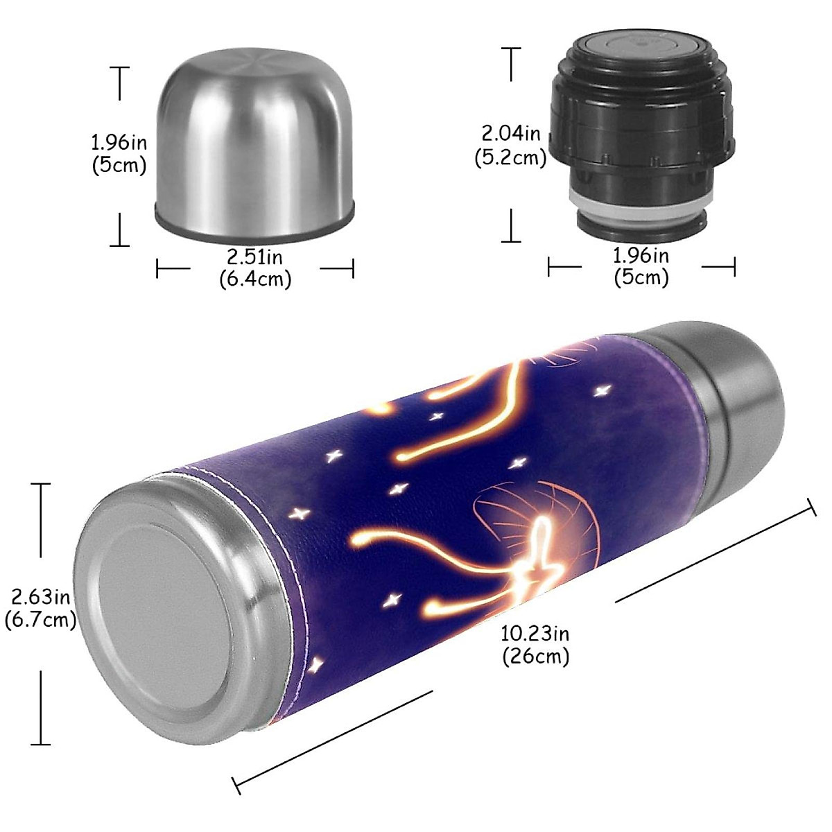 Stainless Steel Leather Vacuum Insulated Mug Jellyfish Thermos Water Bottle for Hot and Cold Drinks Kids Adults 16 Oz