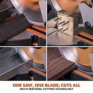 Evolution Power Tools R255SMS 10-Inch Sliding Miter Saw Multi-Material, Multi-Purpose Cutting Cuts Metal, Plastic, Wood & More 0˚ - 45˚ Bevel Tilt & 50˚ - 50˚ Miter Angles TCT Blade Included