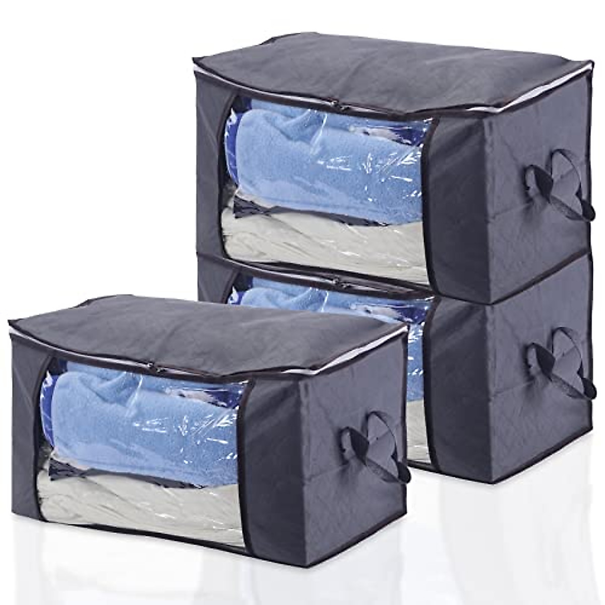 3PCS Clothes Storage Bag Closet Organizer with Reinforced Handle Firm Fabric Strong Zipper Foldable Breathable Storage Container Set for Clothes, Quilts, Blankets, Bedding