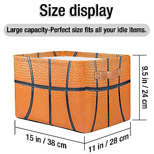 Basketball Storage Bin Basket, Ball Large Toys Storage Cube Box with Handles, Collapsible Laundry Basket Rectangular Waterproof Storage Organizer Bin for Nursery Bedroom Playroom Shelves Gift Basket