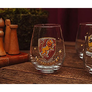 Toynk Harry Potter Hogwarts House Crests 12-Ounce Stemless Wine Glasses | Set of 4