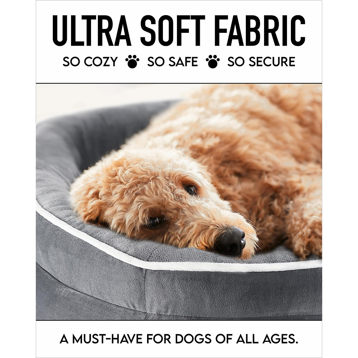 OhGeni Orthopedic Dog Bed for Large Dogs, Dog Couch Design with Egg Foam Support, Removable, Machine Washable Plush Cover and Non-Slip Bottom with Four Sided Bolster Cushion (Gray)