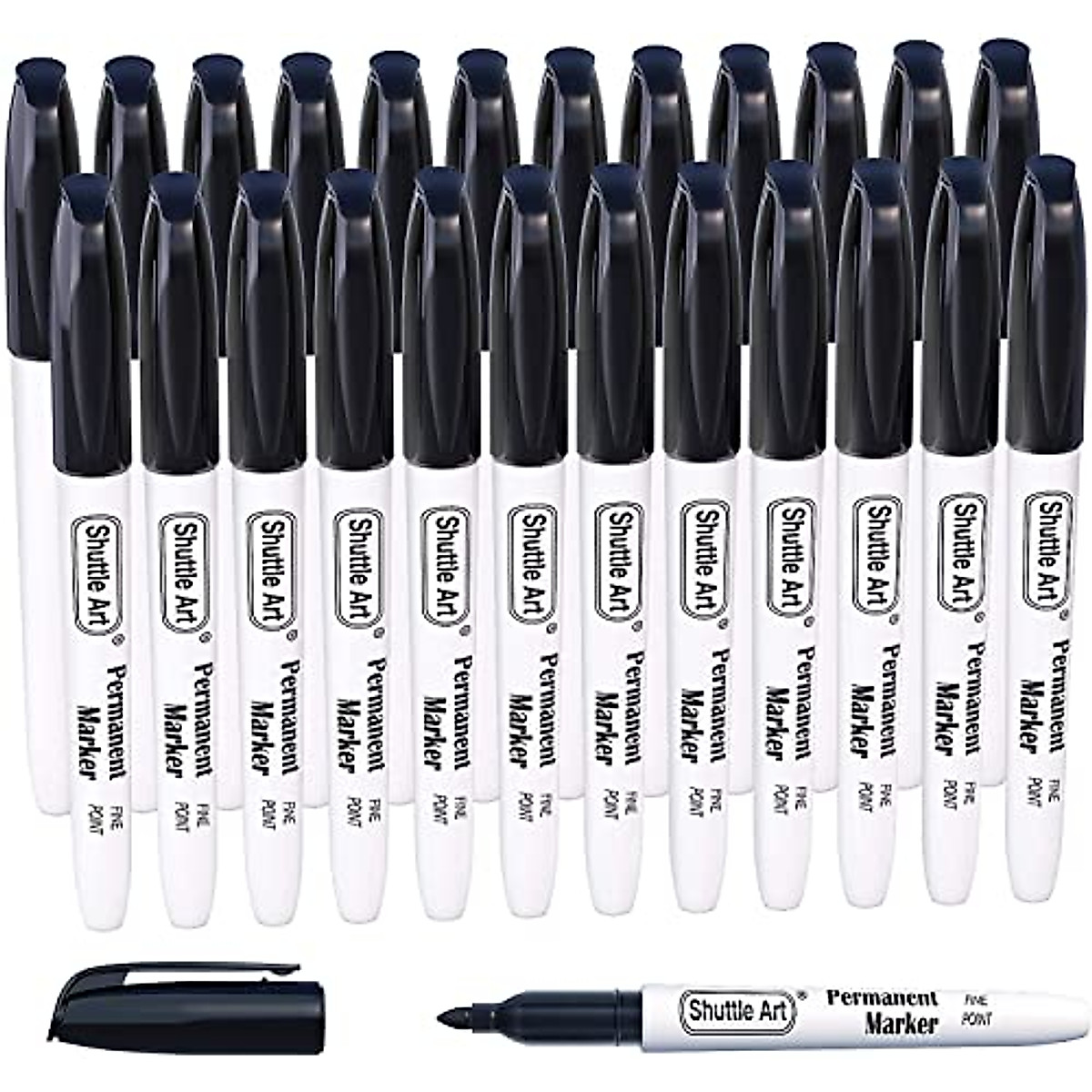 Permanent Markers,Shuttle Art 24 Pack Black Permanent Marker set,Fine Point, Works on Plastic,Wood,Stone,Metal and Glass for Doodling, Marking