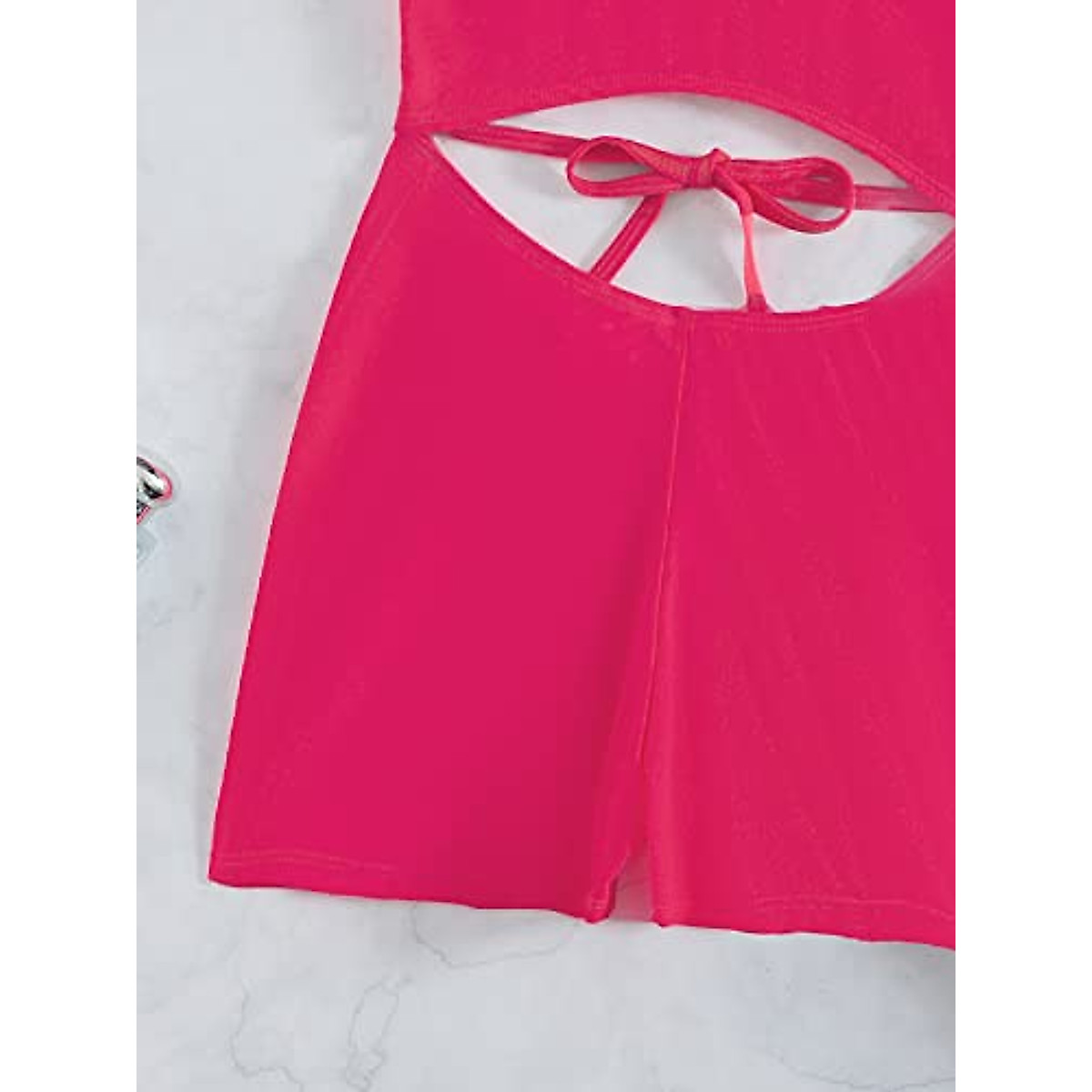 WDIRARA Women's Criss Cross Backless Ruched One Piece Swimsuit Monokini Swimwear Watermelon Pink M