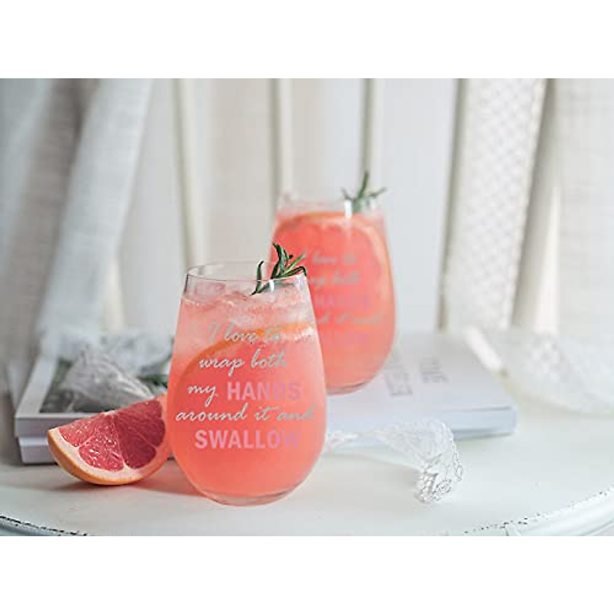 Mokoart I Love to Wrap Both My HANDS Around It and SWALLOW Funny Wine Glass for Women, Gag Gifts for Adults, Friends, Her, BBF for Bachelorette Parties Decorations, Birthday Gift Idea for Her, 17 oz