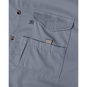Alimens & Gentle Men's Short Sleeve UPF 40 Sun Protection Wicking Fabric Outdoor Fishing Shirt, Grey, Large