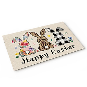 Easter Bunny Doormat - Happy Easter Rabbit Farmhouse Indoor Doormat Seasonal Spring Easter Holiday Floor Mat Low-Profile Rug for Home Office 20" x 31.5"