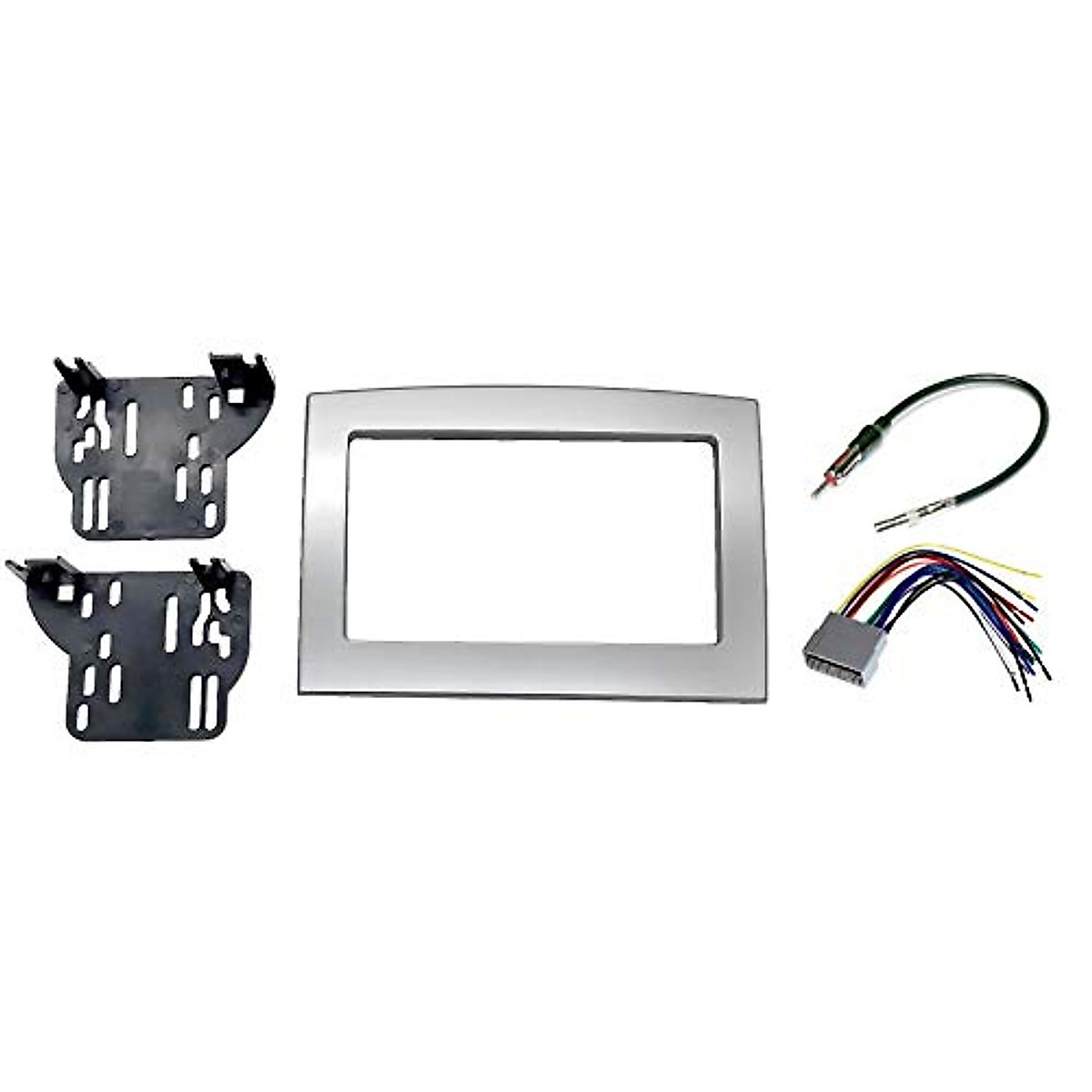Silver Double Din Dash Install Kit w/Wiring Harness Radio Stereo Compatible with Dodge Ram
