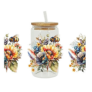 UV DTF Cup Wrap Transfer Stickers,UV DTF Cup Wrap Transfer Cup Stickers Decals DIY Fall Waterproof Autumn Theme Flower Rub on Transfers for Glass Cups