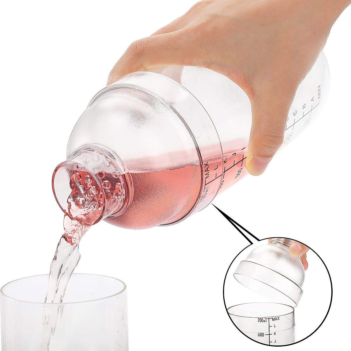 Cedilis 4 Pack Plastic Shaker Cocktail, 700cc / 24 oz Bar Tool for Milk Wine Mixing, Hand Drink Mixer with Scales, Clear Boba Tea Shaker Cup