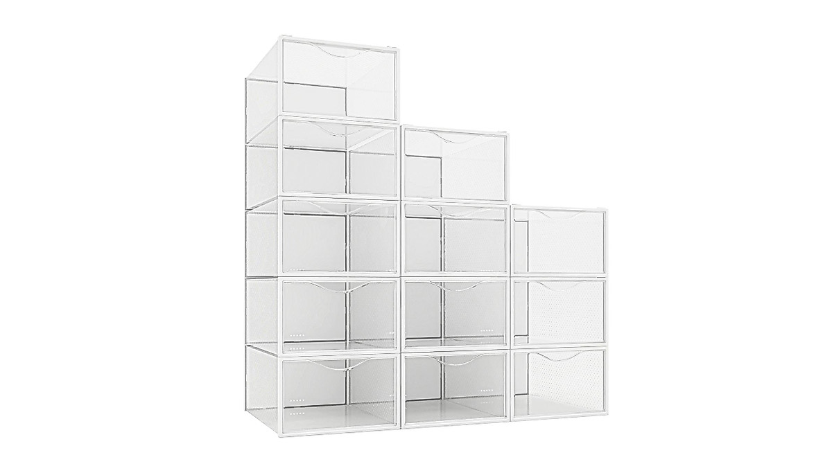12 Pack Shoe Storage Bins, Clear Plastic Stackable Shoe Organizer for ...
