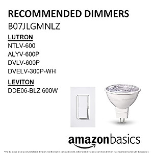 Amazon Basics MR16 LED Light Bulb, 50 Watt Equivalent, Energy Efficient 7W, GU 5.3 Base, Warm White 3000K, Dimmable, 10,000 Hour Lifetime, 12V Low Voltage, 6-Pack