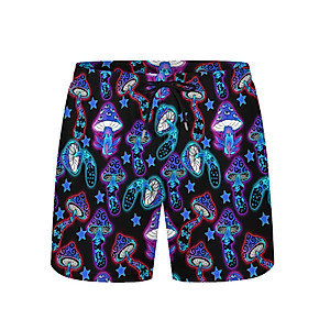 Wdpsuxin Mens 2 Piece Tracksuit Hawaiian Shirt，Mushroom Button Down Shirt and Compression Liner 2 in 1 Shorts Sets with Bucket Hats 3X-Large