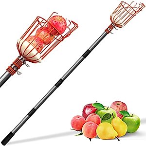 Walensee 8FT Fruit Picker, Adjustable Fruits Picker Tool with Lightweight Stainless Steel Pole and Big Basket, Fruit Catcher Equipment Tree Picker for Apples Mango Pear Orange Avocados Fruit Picking