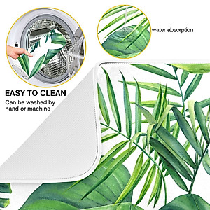 Tropical Palm Leaves Dish Drying Mat for Kitchen Counter Green Monstera Leaf Absorbent Microfiber Drying Pad, Medium 16x18 in, Reversible Drainer Mats