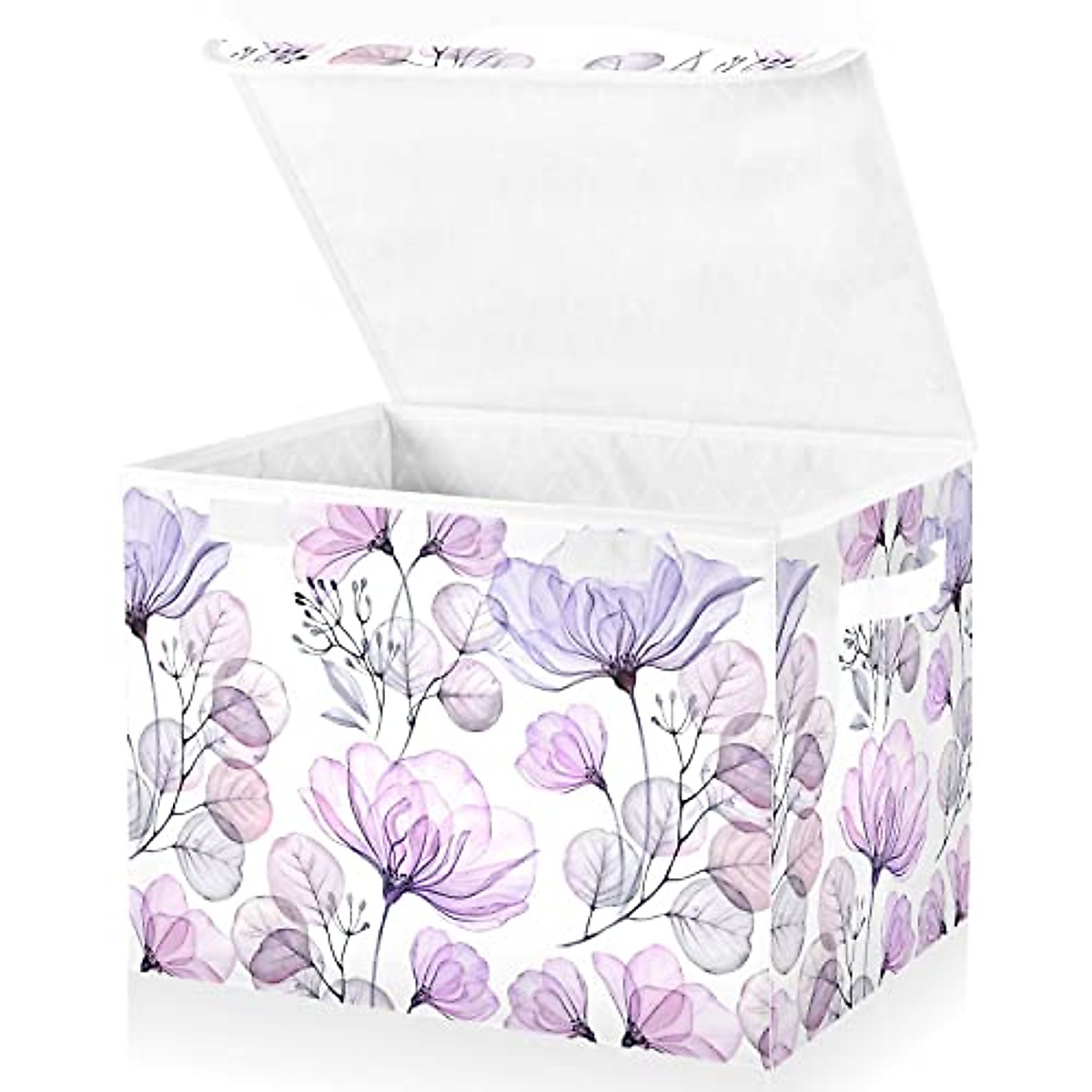 SUABO Beautiful Purple Rose Flower Storage Bin with Lid Large Oxford Cloth Storage Boxes Foldable Home Cube Baskets Closet Organizers for Nursery Bedroom Office