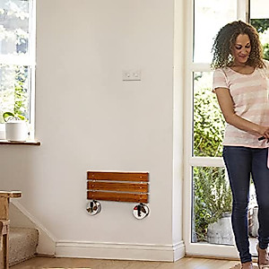 OasisCraft Teak Folding Shower Seat Wall Mounted, Fold Down Shower Bench Waterproof for Bathroom, Shower Chair for Inside Shower for Elderly, Adults, 400lbs Weight Capacity