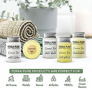 Terra Pure Hotel Soaps and Toiletries Bulk Set | 1-Shoppe All-In-Kit Amenities for Hotels | 1oz Hotel Shampoo & Conditioner, Body Wash, Body Lotion & 1.25oz Bar Soap Travel Size Toiletries | 75 Pieces