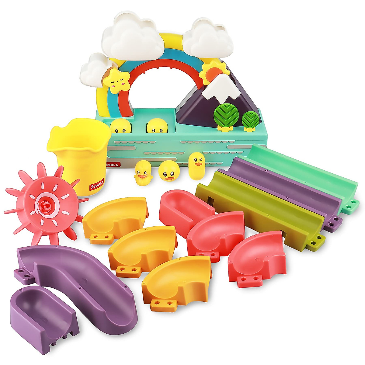 Zalmoxe Boon Building Pipes Bath Toys Assemble Set with Light and Music Baby Bath Toys Floating Duck Shower Games with Suction Cups As Birthday Festival Gifts for Bath Toys for Toddlers 1-3