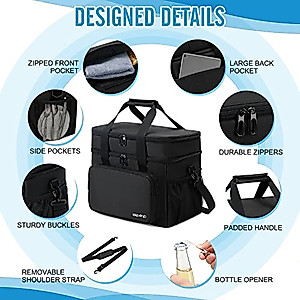 Cooler Bag 60-Can Soft Sided Coolers, Double Deck Insulated Camping Cooler, Leakproof Lunch Cooler, Collapsible Cooler Bag, Portable Large Lunch Bag for Beach, Travel, Camping, Picnic-Black