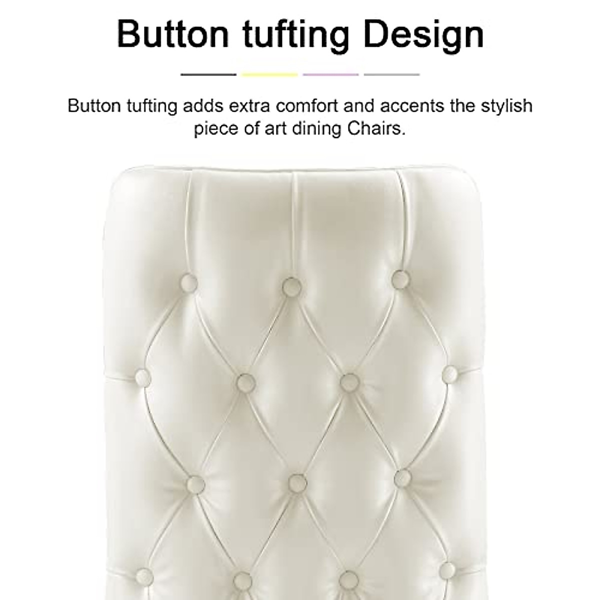 AZhome Dining Chairs, White Faux Leather Upholstered Dining Room Chairs in Button-Tufted Back, Dining Chairs with Gold Legs for Kitchen Dining Room, Set of 2