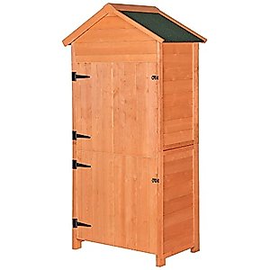 Outdoor Storage Shed, Wooden Garden Storage Cabinet with Lockable Doors, Utility Tool Organizer with 3 Shelves, Waterproof Outside Tool Shed for Patio Garden Backyard Lawn (Natural)