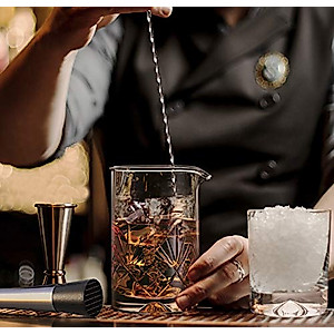 MOFADO Crystal Cocktail Mixing Glass Set - 5 Piece - 18oz 550ml Thick Bottom Crystal Mixing Glass, Spoon, Jigger, Strainer & Muddler - Professional Quality - Makes a Great Gift 