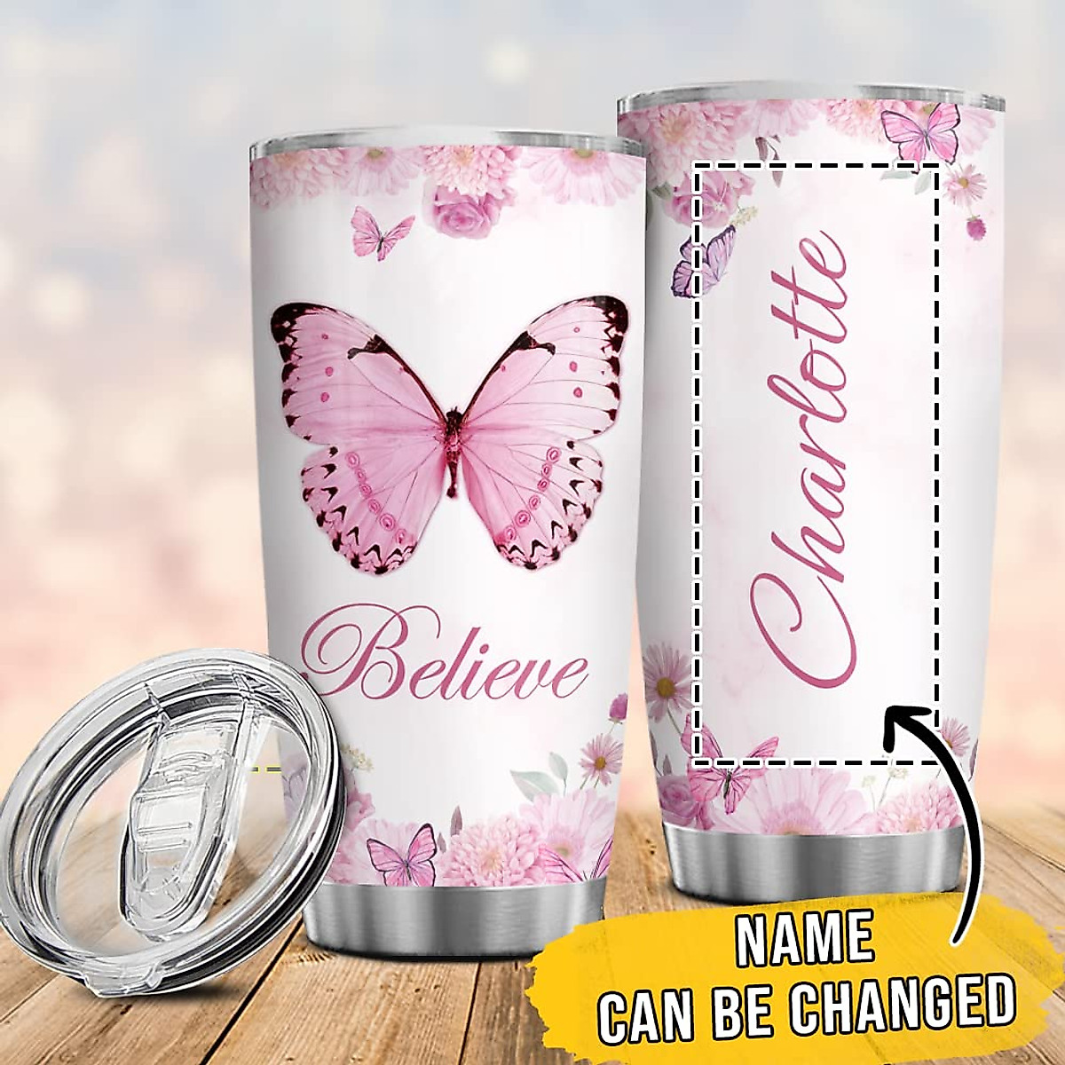 Wassmin Personalized Christian Tumbler Christian Gifts For Women Girls Butterfly Believe Mug Stainless Steel Coffee Travel Cup Mugs Inspirational Tumblers 20oz 30oz Birthday Religious Gifts