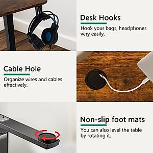 PayLessHere 48 Adjustable Height Standing Desk Computer Desk with Large Space and Headphone Holder Office Desk with Electric Lifting and 2 Memory Function for Office Meeting Room,Brown