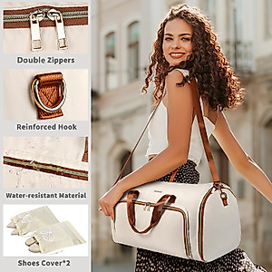 Garment Bags for Travel, Convertible Garment Bag with Detachable Hanging Suit Bag, Carry on Travel Duffel Bag with Shoulder Strap and Shoes Cover, 2 in 1 Hanging Suit Bags for Women/Men, White Brown