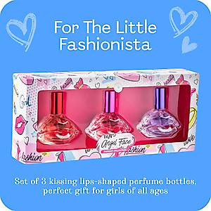 SCENTED THINGS Angel Face Perfume Set for Teen Girls, Body Spray Perfume for Kids, Girls 10-12 & Teenage, Fashion Collection Girl Gift Set, 3 Kissing Lips-Shaped Perfumes