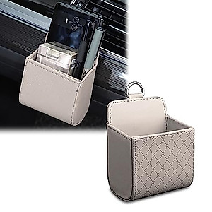 Fogfar 1 PC Car Air Vent Storage Bag, Car Leather Multi-functional Box, Used for Mobile Phones, Key Racks, Sunglasses Storage Boxes, Suitable for Most Cars (Beige)