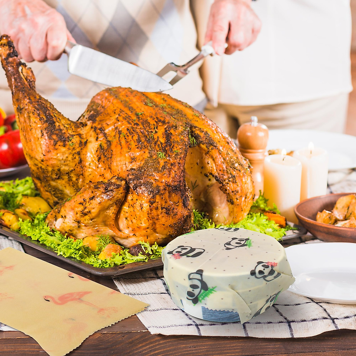 EZGOODZ Reusable Beeswax Food Wraps S, M, L. Pack of 3 Organic Reusable Beeswax Wrap with Animal Print. Washable Bee Wax Paper Food Wrap for Sandwiches, Bowls. Sturdy Beeswax Wraps for Food Reusable