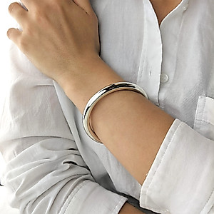 Silverly Women's Chunky Round Tube Bangle - Polished Statement Sterling Silver Bracelets - Stackable Thick Bangles for Women Solid 925 - Classic Jewellery for Her - Wife Mum Auntie Gifts